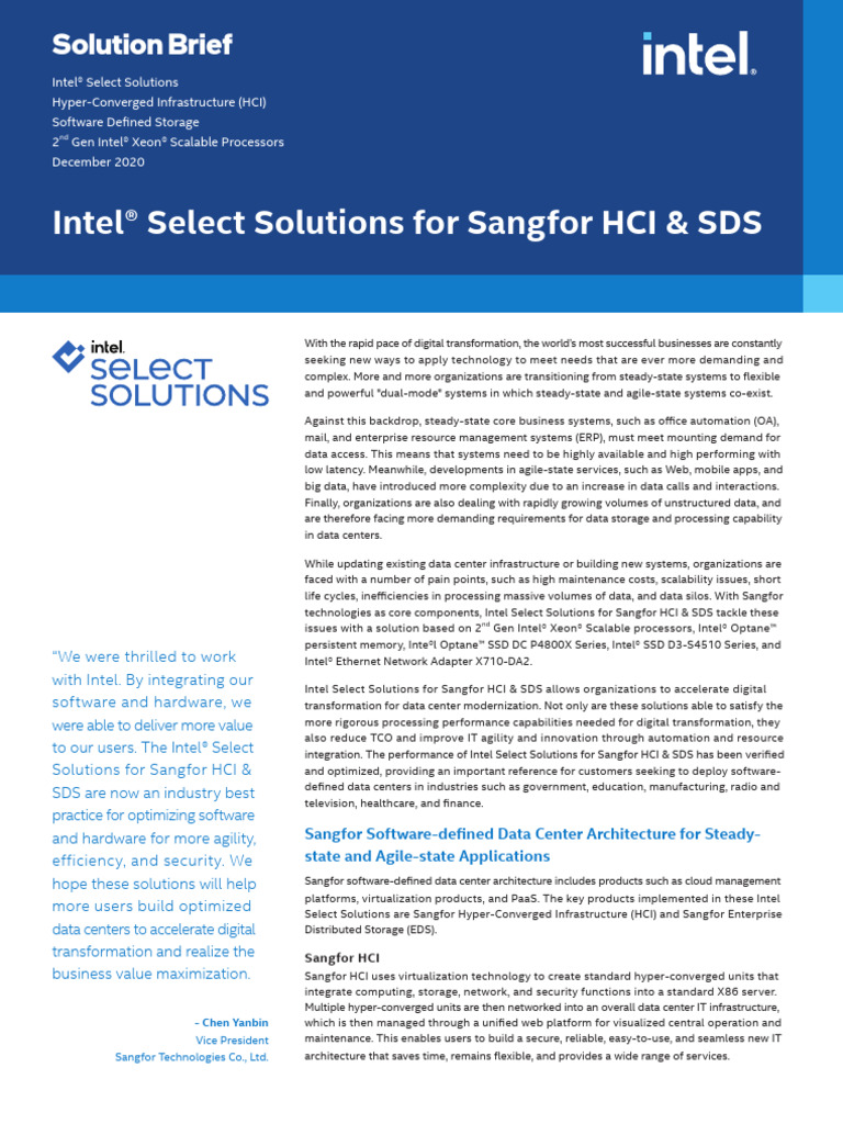 Intel Select Solutions For Sangfor Hci Sds Idl | PDF | Solid State Drive | Cloud Computing