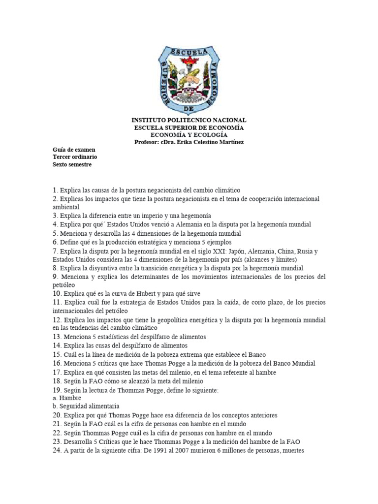 Tercera Guia de Examen | PDF | Pobreza | Pobreza e indigencia