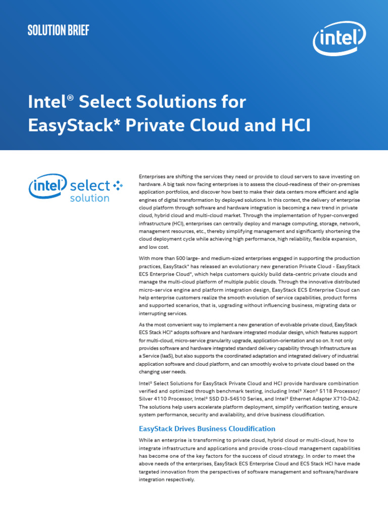 Select Solutions Easystack Private Cloud and Hci Brief | PDF | Cloud Computing | Solid State Drive