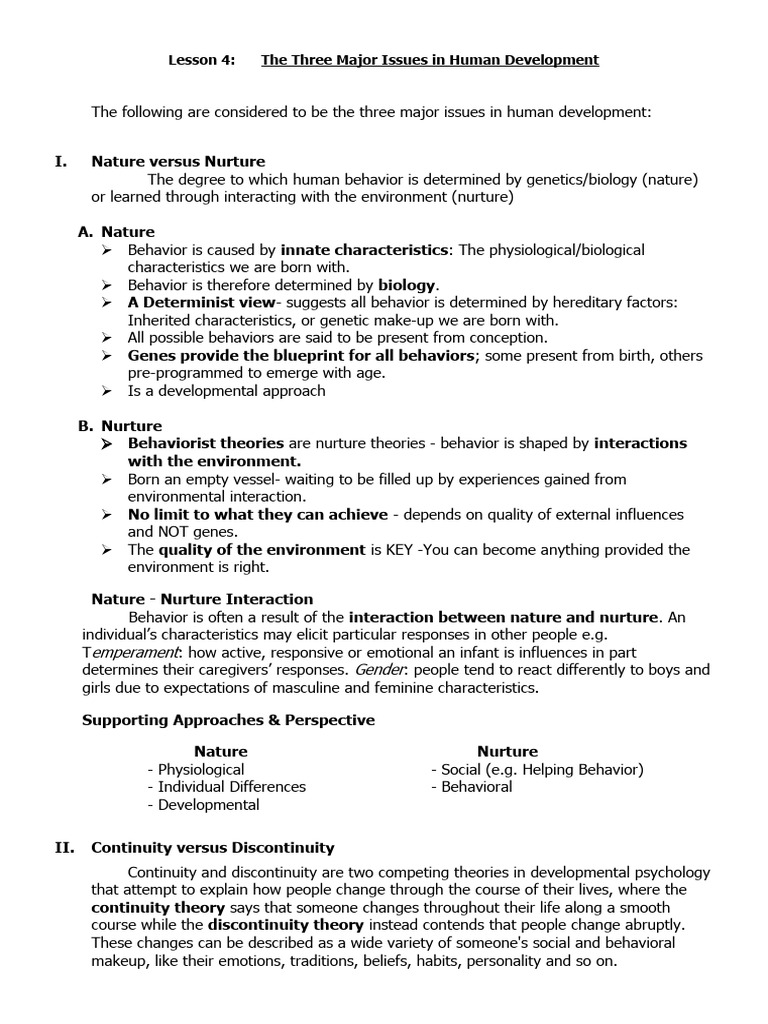 Major Issues in Human Development | PDF | Nature Versus Nurture ...