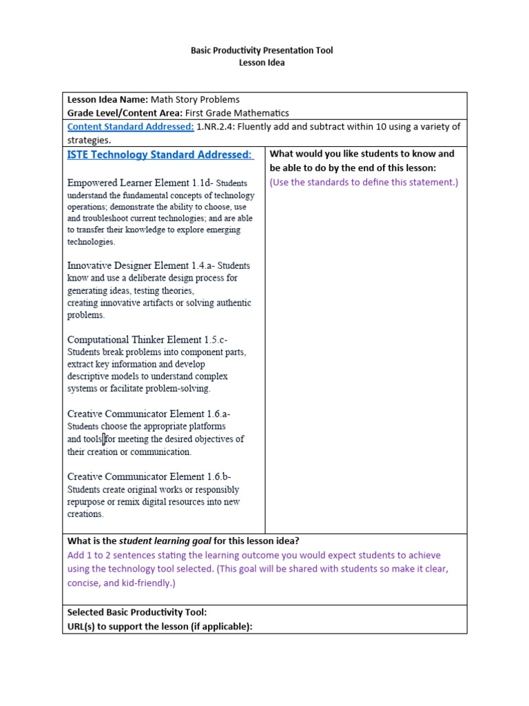 BPTs Basic Productivity Tools LESSON IDEA Template | PDF | Learning | Behavior Modification