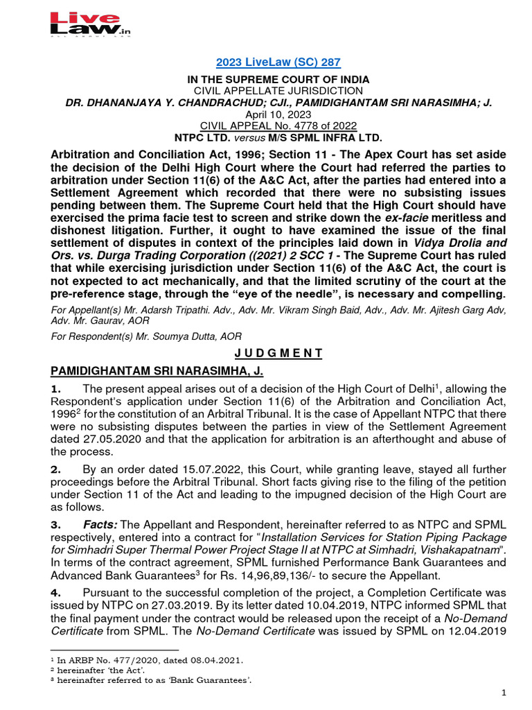 NTPC LTD V SPML Infra LTD | PDF | Arbitration | Jurisdiction