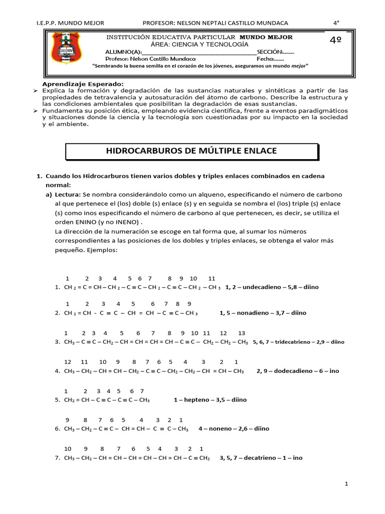 Módulo de Aprendizaje Hidrocarburos Con Enlace Múltiple | PDF | Química ...