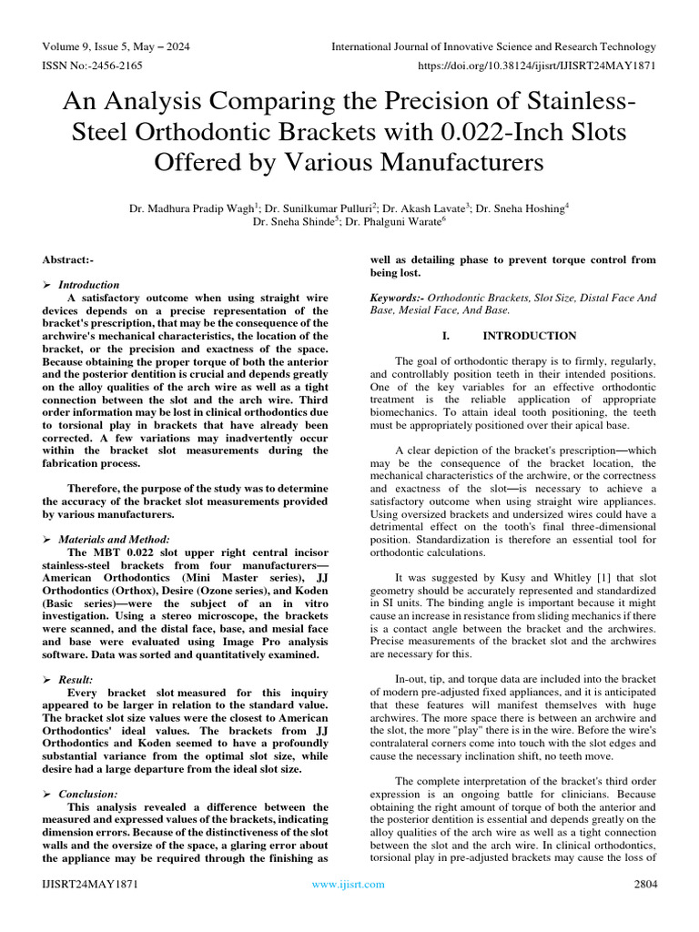 Precision of Stainless-Steel Brackets | PDF | Orthodontics | Dentistry ...