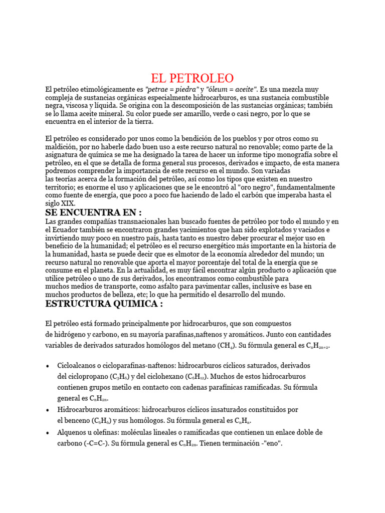 El Petroleo | Descargar gratis PDF | Petróleo | Hidrocarburos