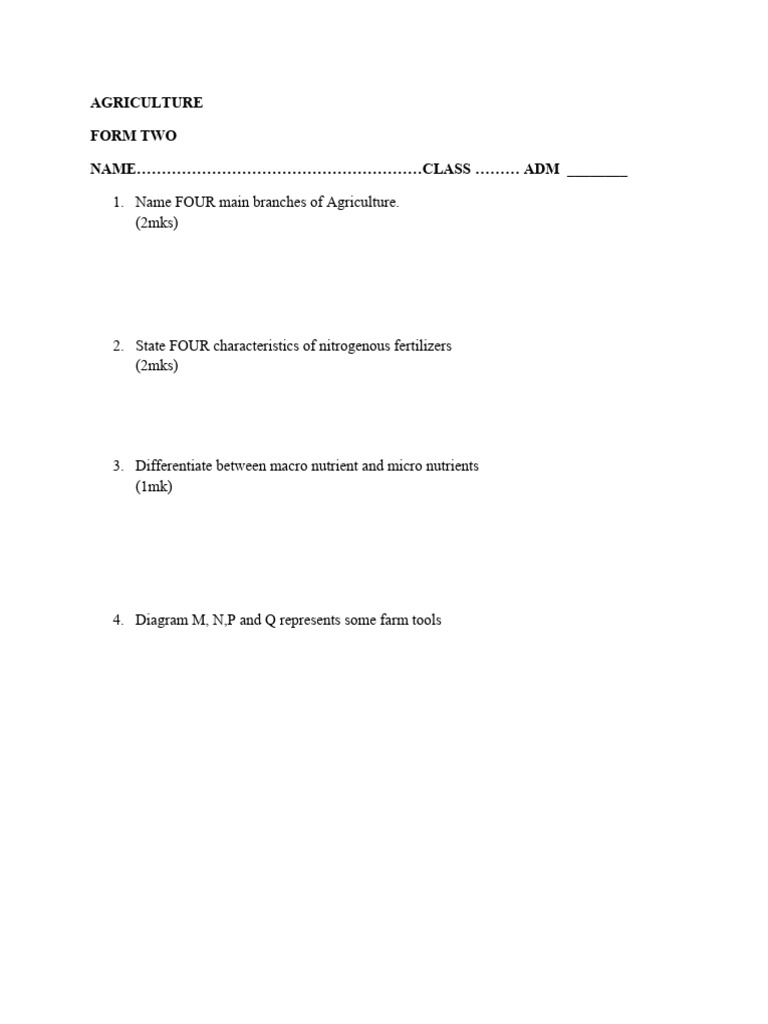 Agriculture Form Two Study Guide | PDF