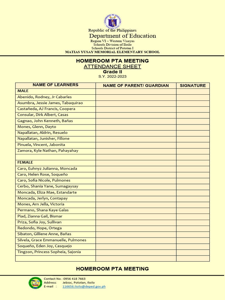 Attendance HPTA Meeting 22-23 | PDF