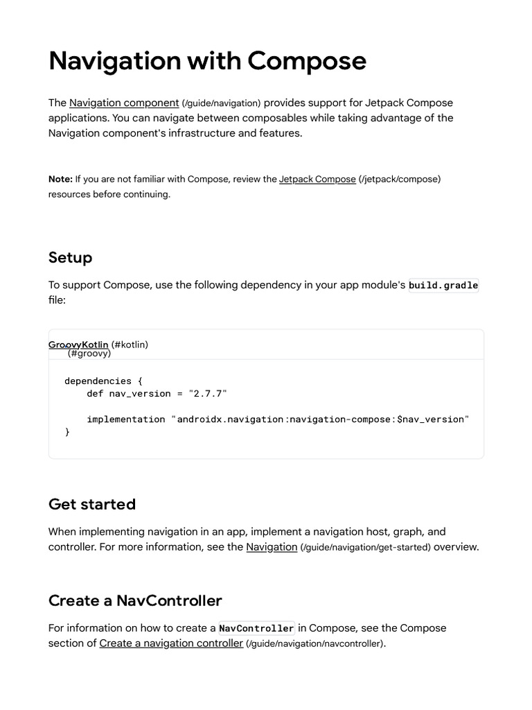 Navigation With Compose Jetpack Compose Android Developers Pdf Parameter Computer