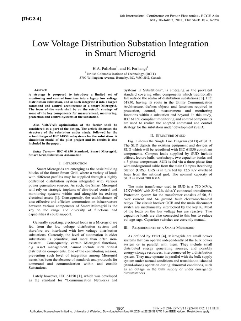 Low Voltage Distribution Substation Integration in Smart Microgrid ...