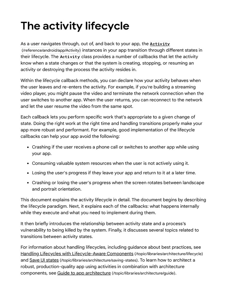 The Activity Lifecycle - Android Developers | PDF | Android (Operating System) | Method ...