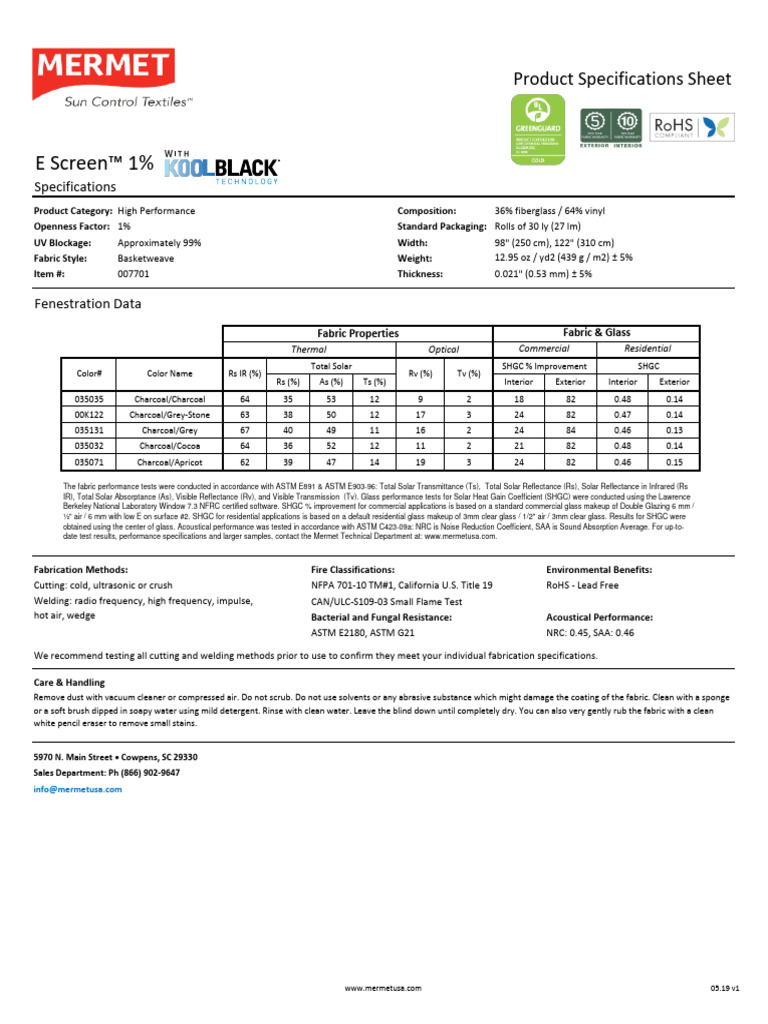 E Screen KOOLBLACK Spec Sheet | Download Free PDF | Building Engineering | Materials