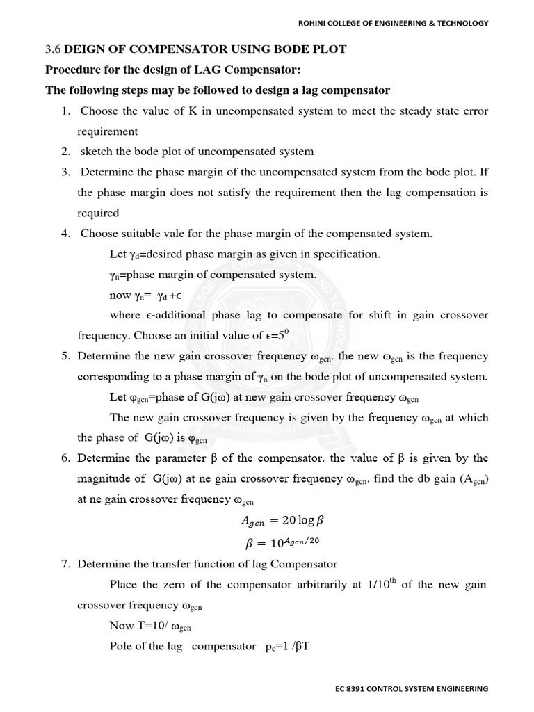 Design Steps For Lag and Lead Compensator Using Bode Plot | PDF | Electronic Circuits | Control ...