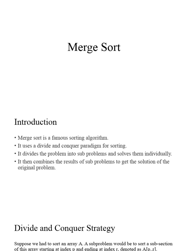 Merge Sort | PDF | Teaching Methods & Materials