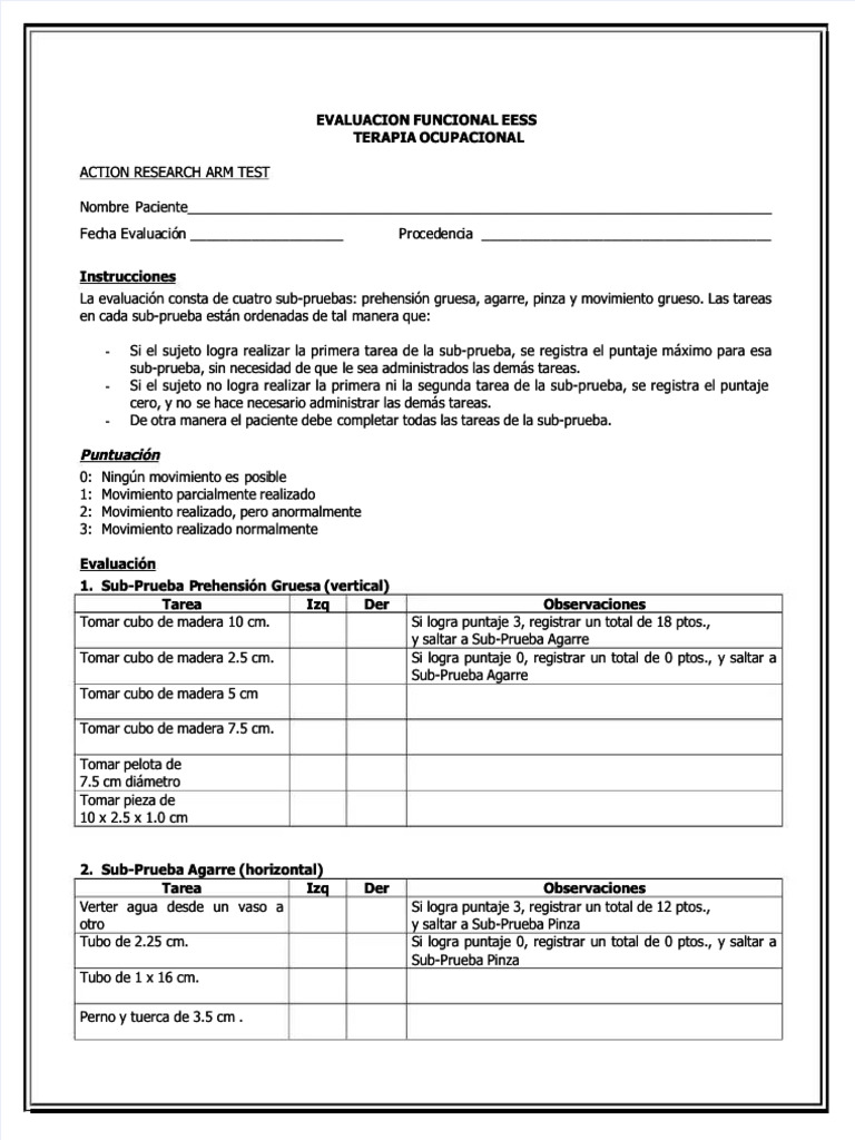 Evaluación Funcional del Brazo: ARAT | PDF