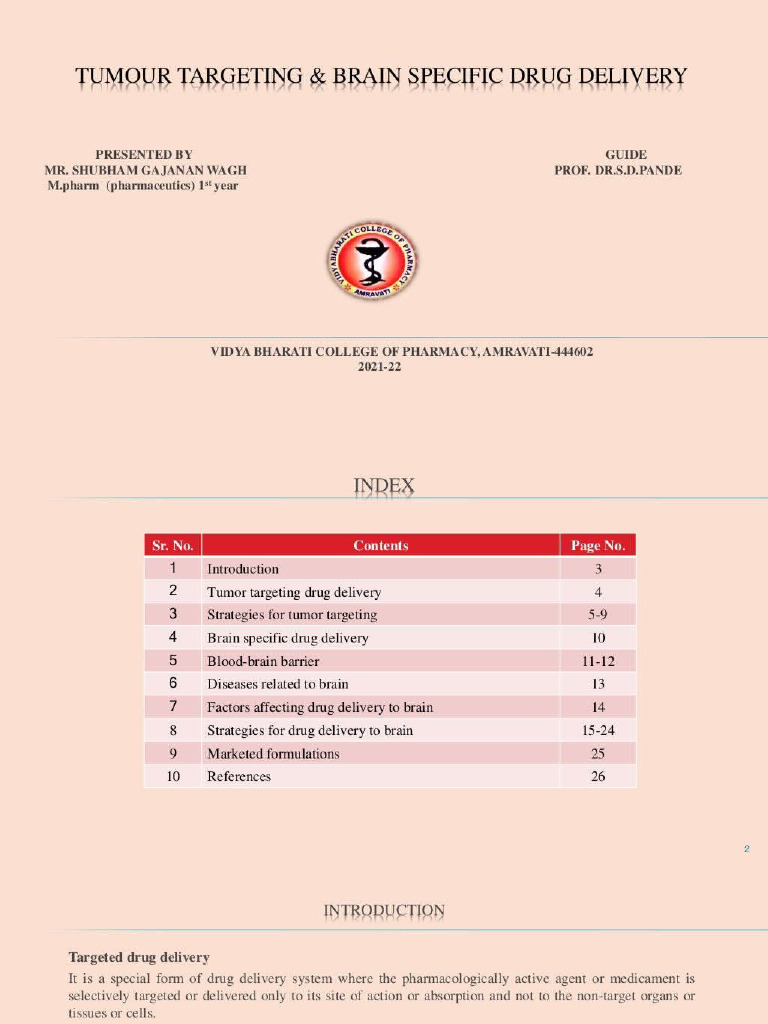 Tumour Targeting and Brain Specific Drug Delivery | PDF