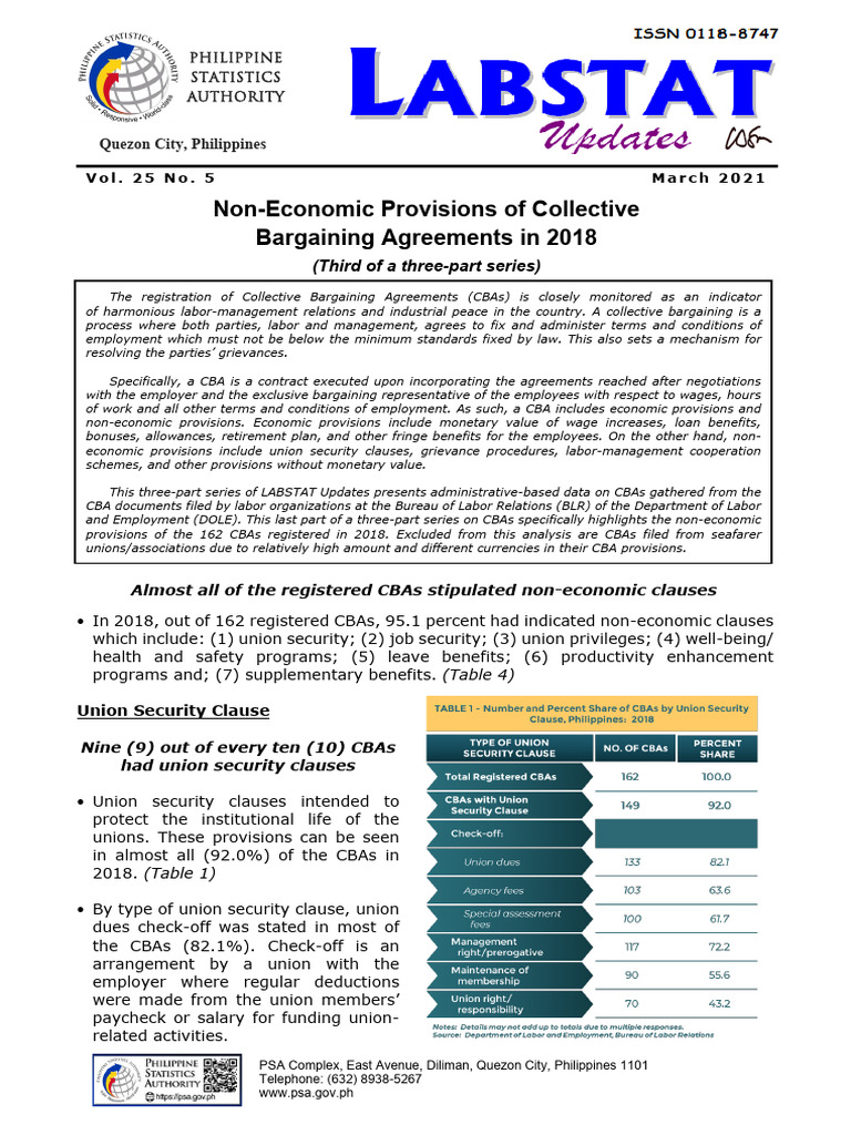 5 - LABSTAT Updates On Non-Economic Provision of CBAs in 2018 - Signed ...