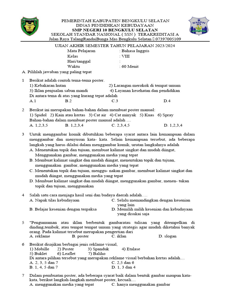 Soal Seni B Kelas 8 Sem2 | PDF