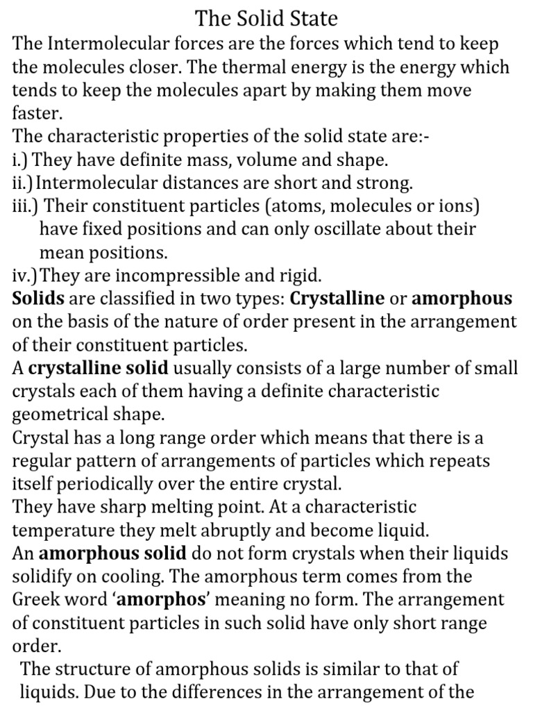 The Solid State - Notes | PDF