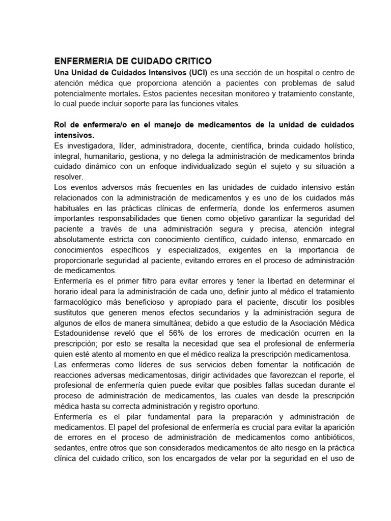 Enfermeria Del Cuidado Critico | PDF | Enfermería | Unidad de Cuidados ...