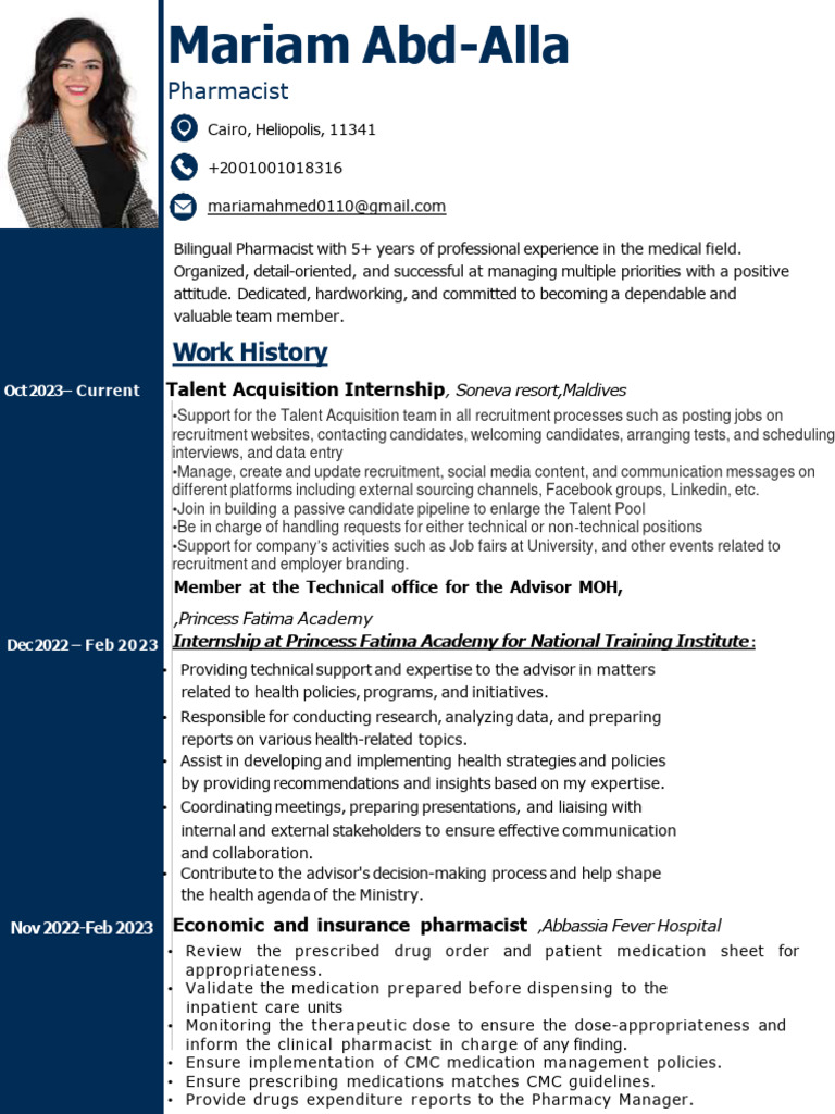 Mariam cv | PDF | Pharmacy | Prescription Drugs