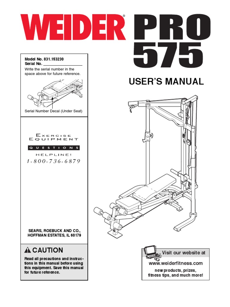 Weider 575 Pro Manual | PDF | Weight Training | Screw