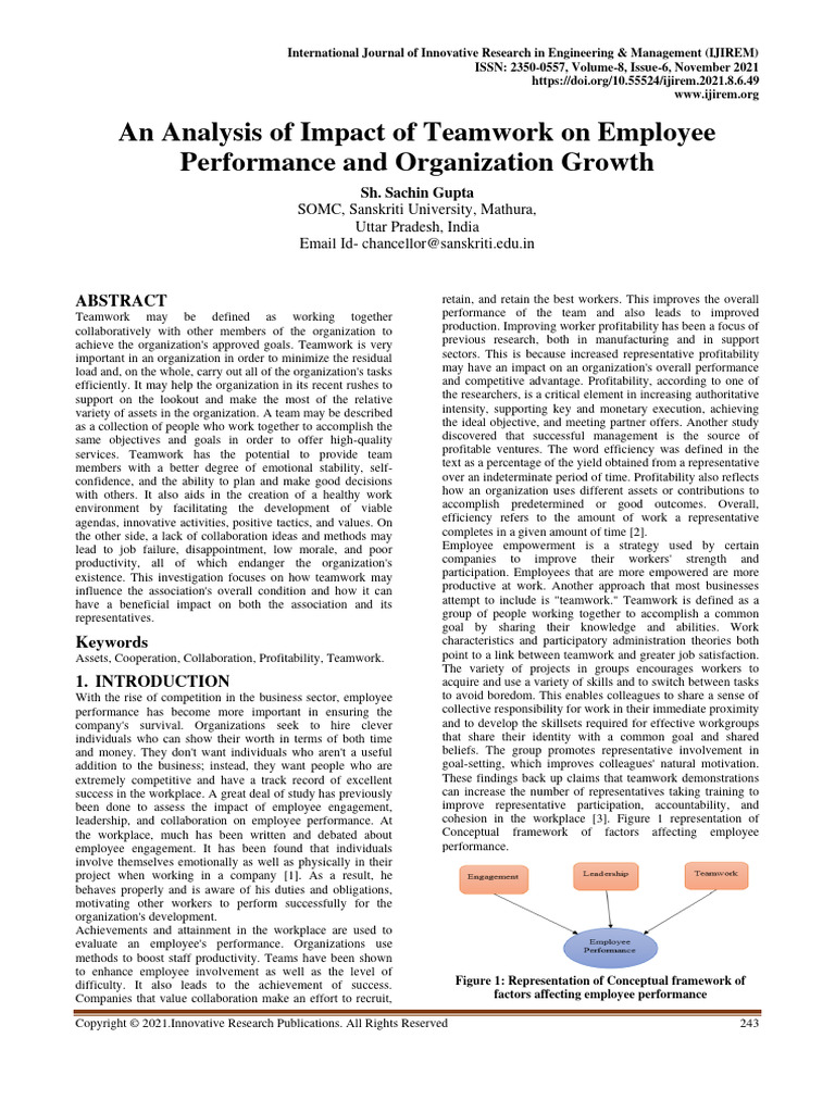 28 An Analysis of Impact of Teamwork On Employee Performance and Organization Growth | PDF ...
