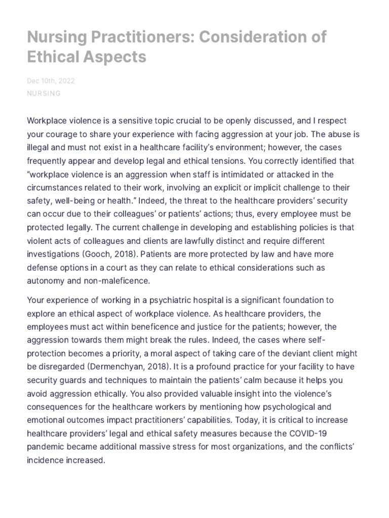 Nursing Practitioners - Consideration of Ethical Aspects - Essay ...