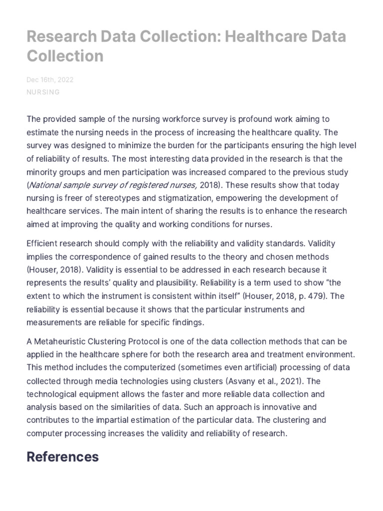 Research Data Collection - Healthcare Data Collection - Essay Example | PDF | Validity ...