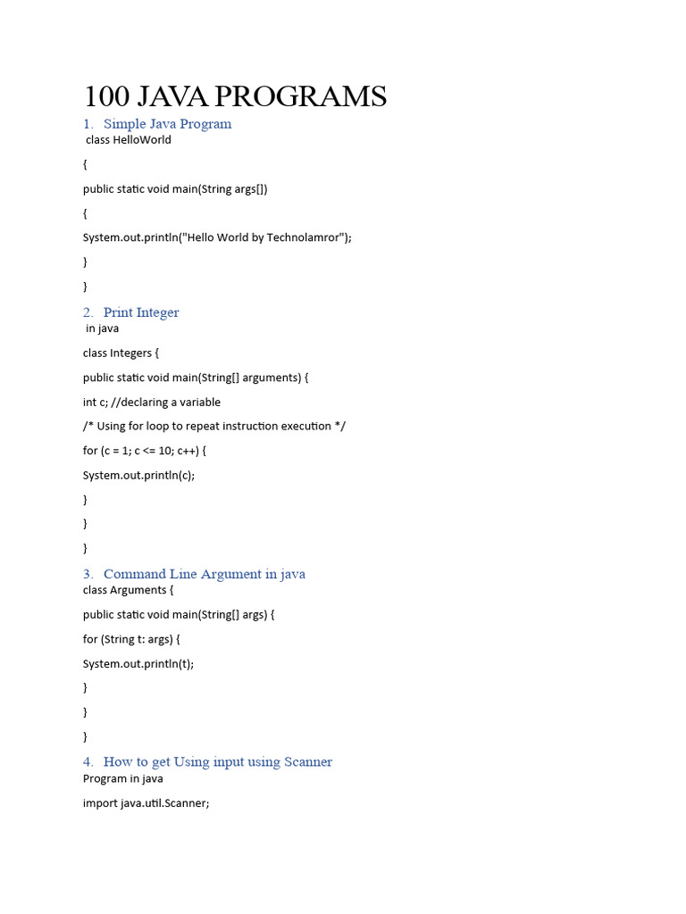 100 Java Programs | PDF | Computing | Software Engineering