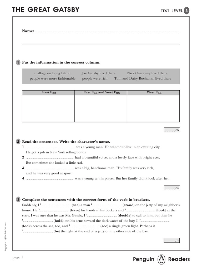 PR THE GREAT GATSBY Test | PDF | The Great Gatsby