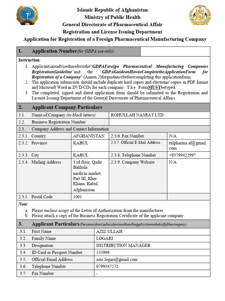 Annex I and II - Application Form For Registration of A Foreign Company ...