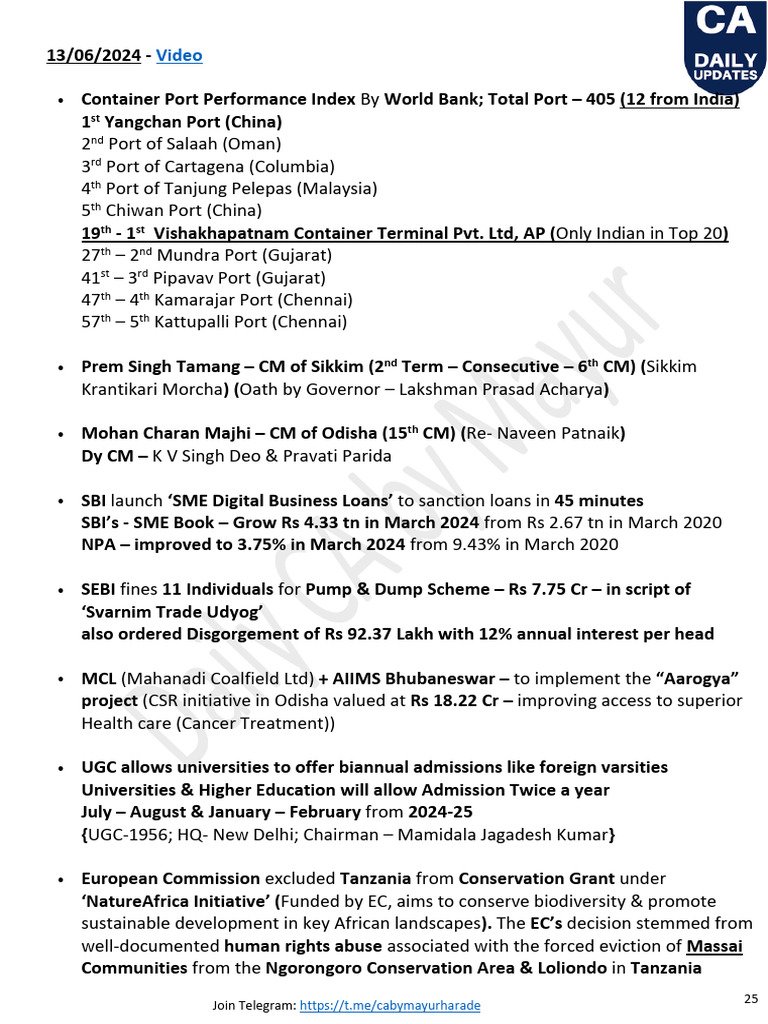 13 June Daily CA Short Notes | PDF