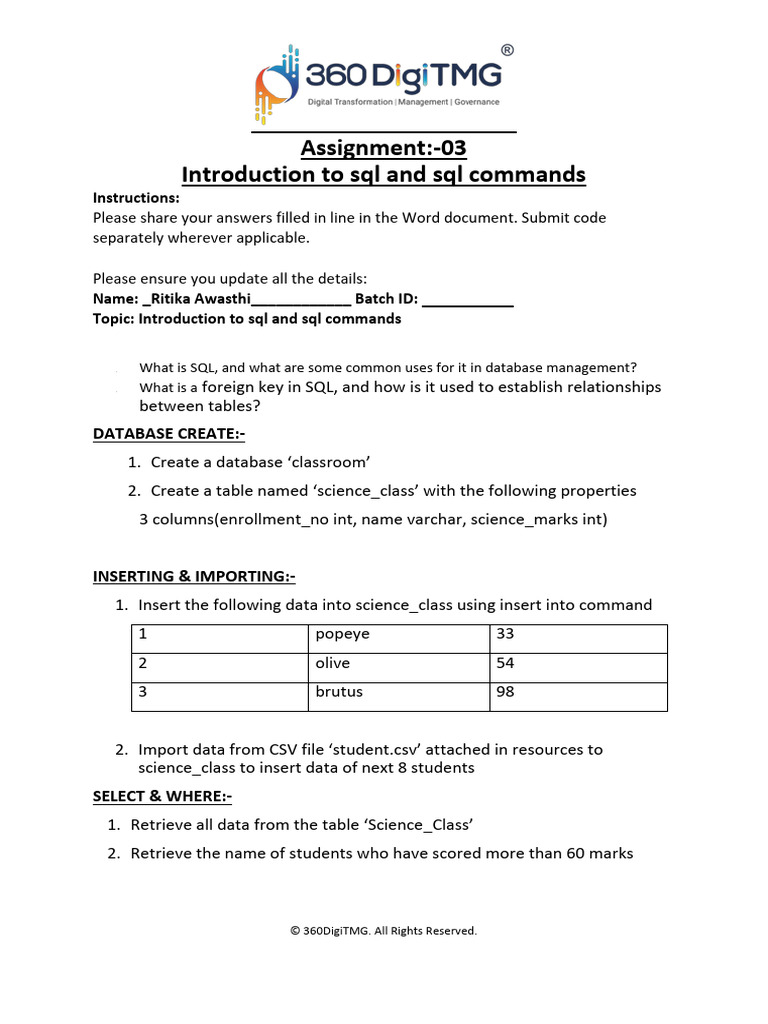 Assignment-03 | Download Free PDF | Relational Database | Sql