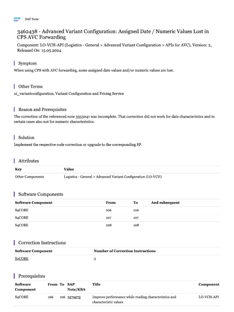 Advanced Variant Configuration Assigned Date Numeric Values Lost In Cps Avc Forwarding Pdf