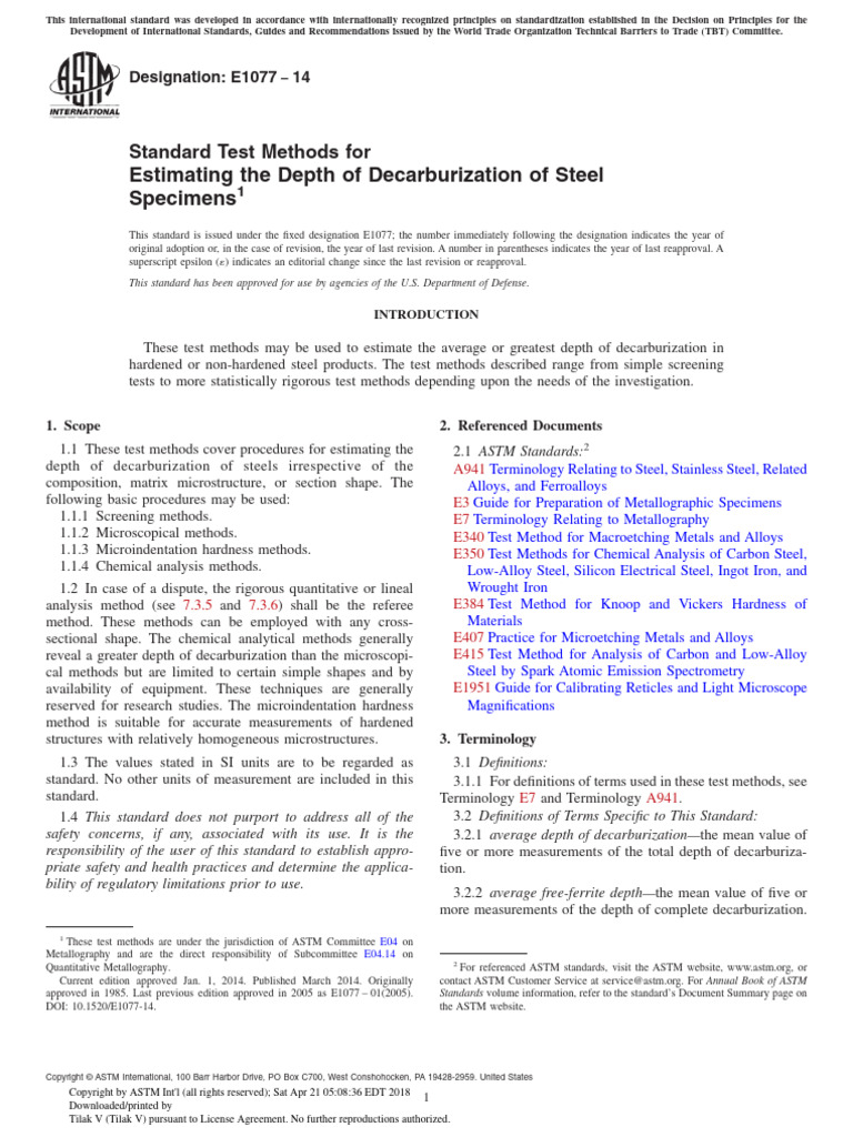 Astm E1077-14 | PDF | Heat Treating | Steel