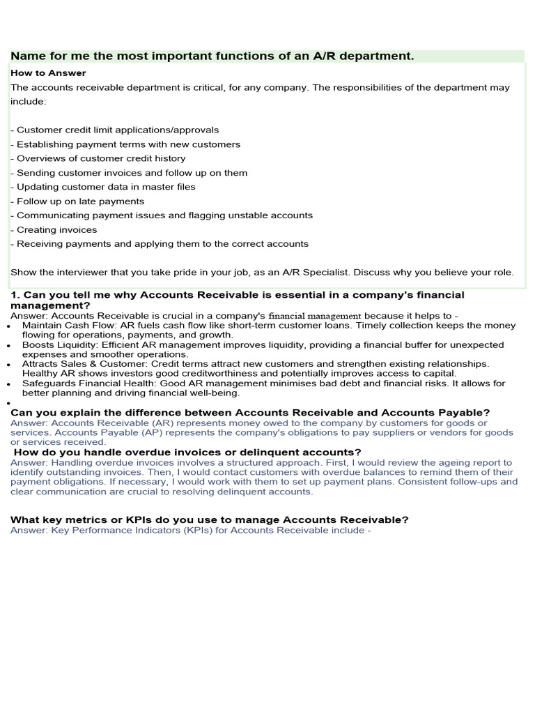 Ar Interview | Download Free PDF | Accounts Payable | Debt