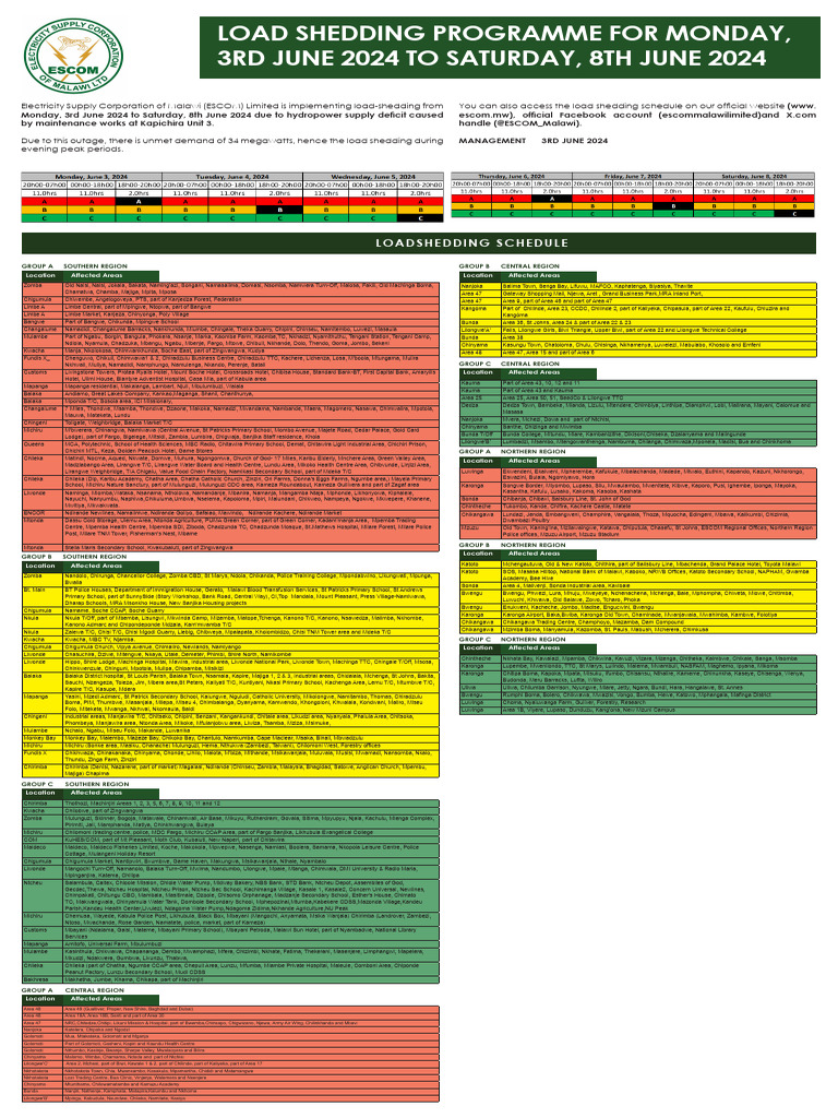 LOAD SHEDDING FOR (3-8 JUNE-24) | PDF