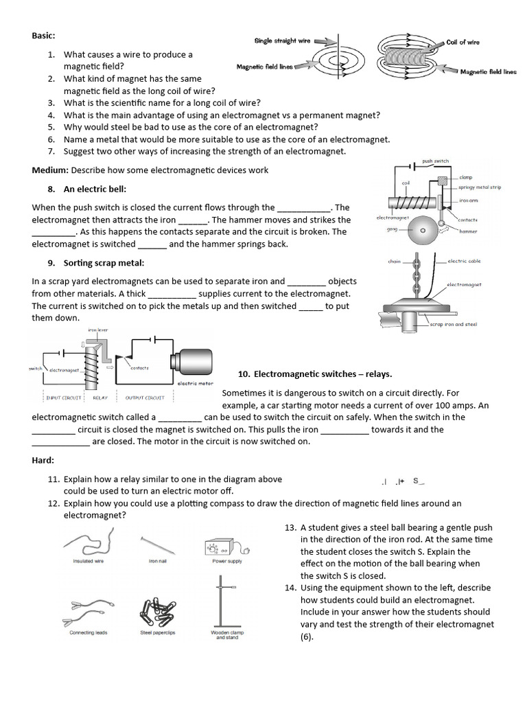 Solenoid Electromagnet Worksheet | PDF | Switch | Relay