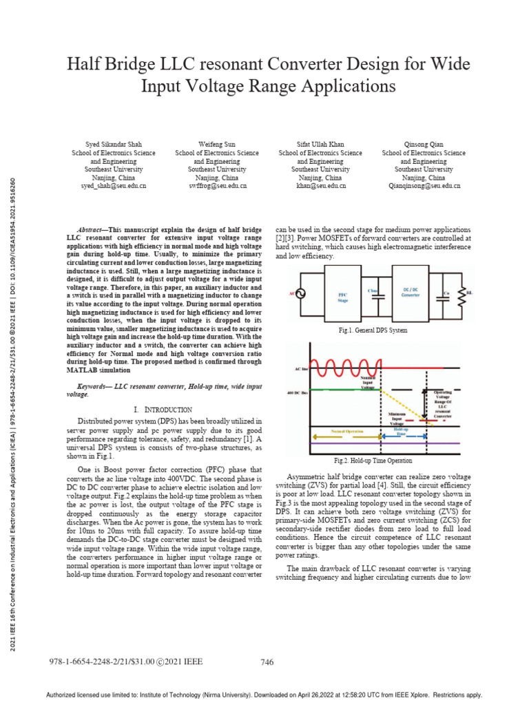 Half Bridge LLC Resonant Converter Design for Wide Input Voltage Range Applications | PDF ...