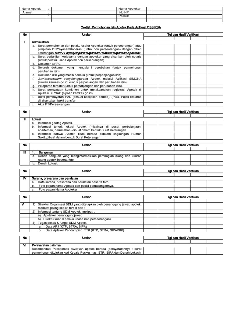 CEKLIST IZIN APOTEK OSS RBA-a | PDF