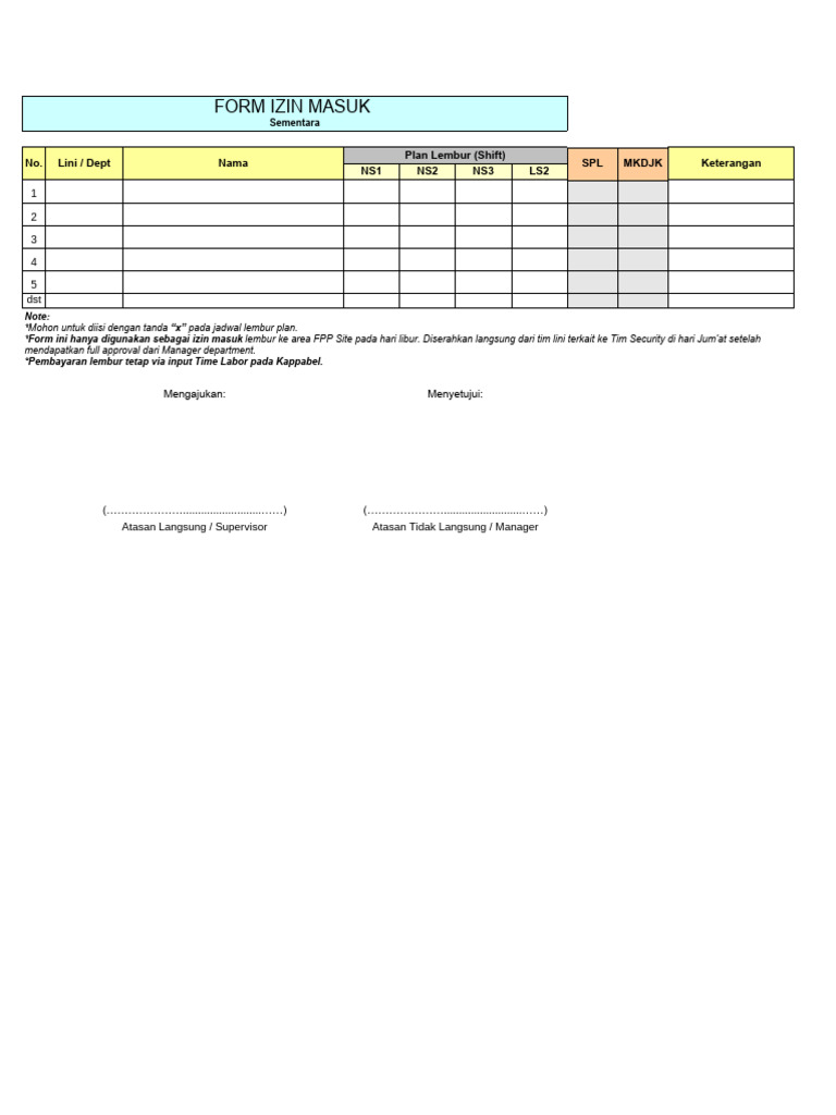 Form Izin Masuk (Sementara) | PDF