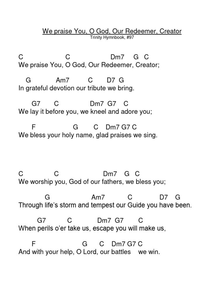 We Praise You O God Our Redeemer Creator | PDF