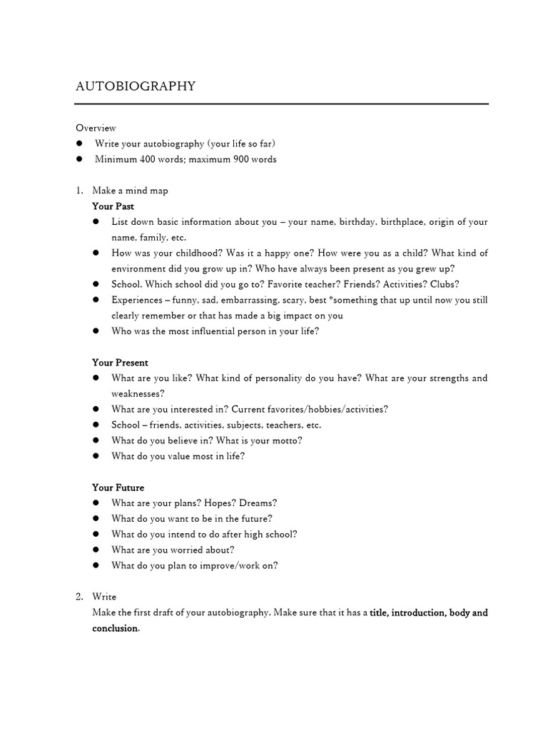 Autobiography Task Description | PDF | Cognitive Psychology | Cognitive ...