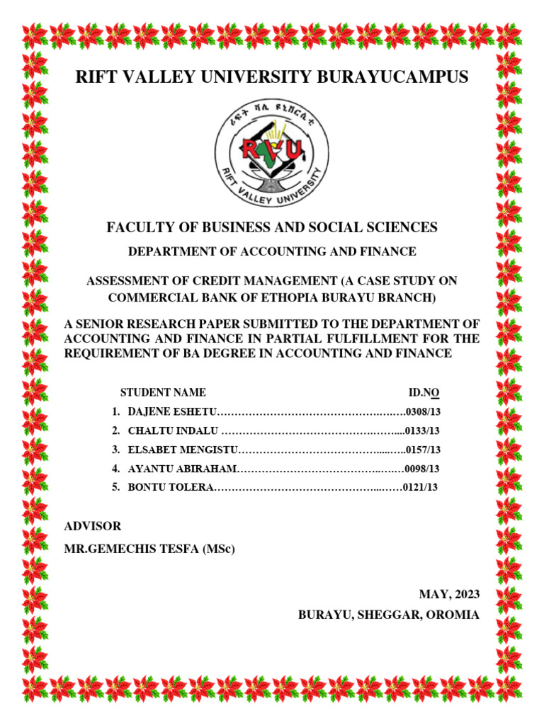 1st Draft Research For Chaltu Endalu | PDF | Loans | Credit