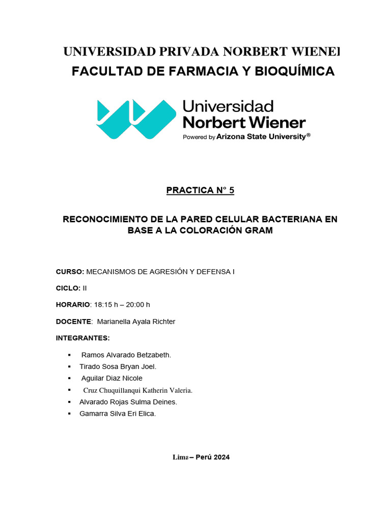 Practica N° 5 - RECONOCIMIENTO DE LA PARED CELULAR BACTERIANA EN BASE A ...