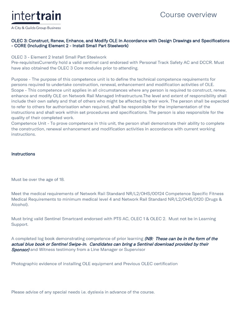 OLEC 3 Construct Renew Enhance and Modify OLE in Accordance With Design ... OLEC 3 Construct Renew Enhance and Modify OLE in Accordance With Design ...