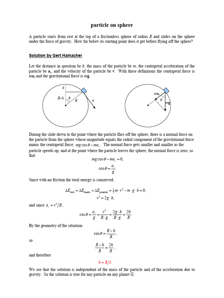 Particle On Sphere Sol 1 | PDF | Force | Acceleration