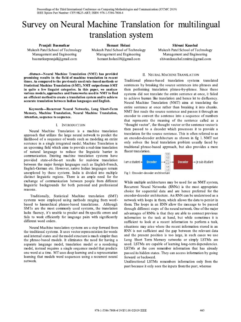 Survey On Neural Machine Translation For Multilingual | PDF