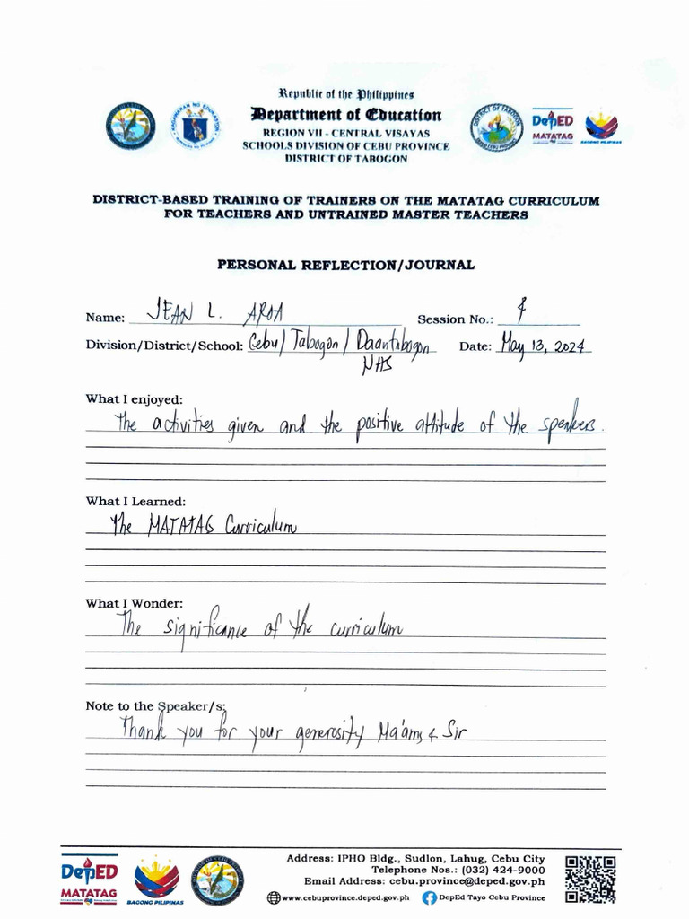 Day 1 - Reflection Journal - Output 3 | PDF | Language Arts ...