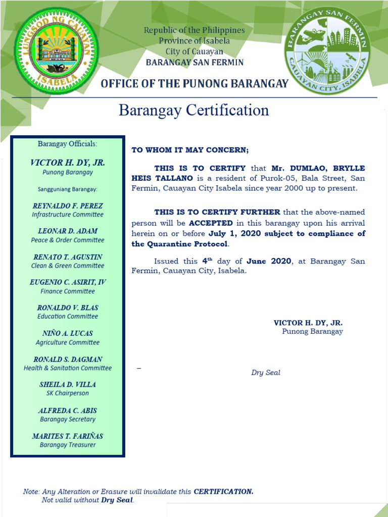 2020 Certification (Acceptance) - Brylle Heis T. Dumlao | PDF